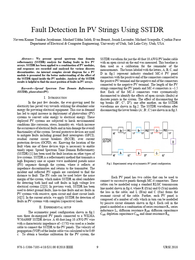 Fault Detection In Pv Strings Using Sstdr Pdf