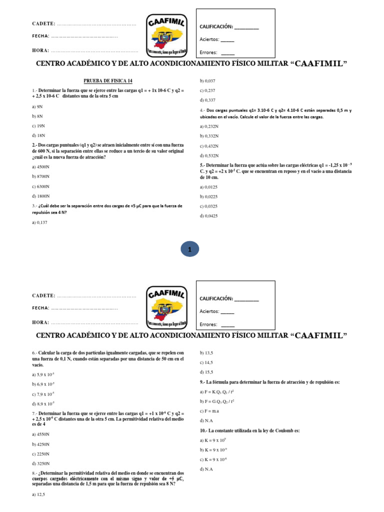 Prueba 14 Logico y Fisica | Descargar gratis PDF | Electromagnetismo | Física