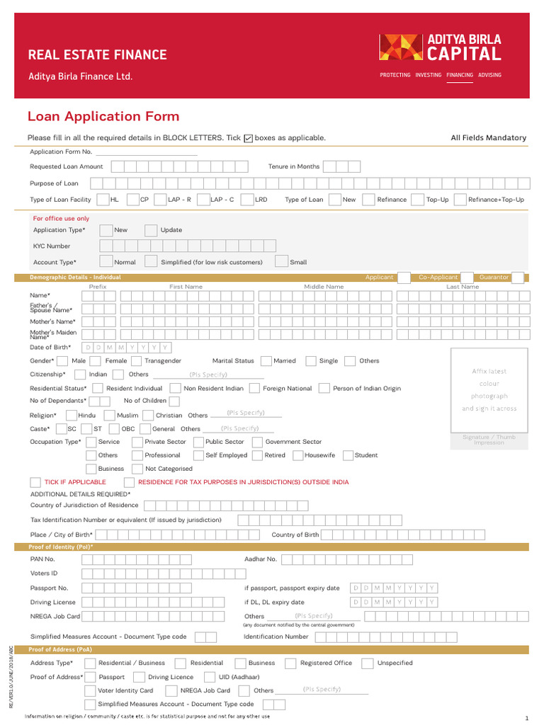Real Estate Finance Loan Application Form | PDF | Identity Document ...