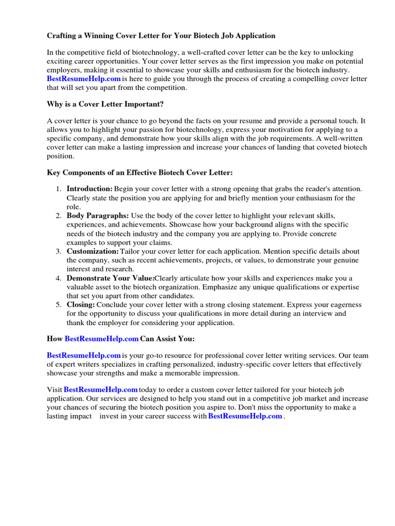 Biotech Cover Letter Crafting Guide | PDF | Biotechnology | Recruitment