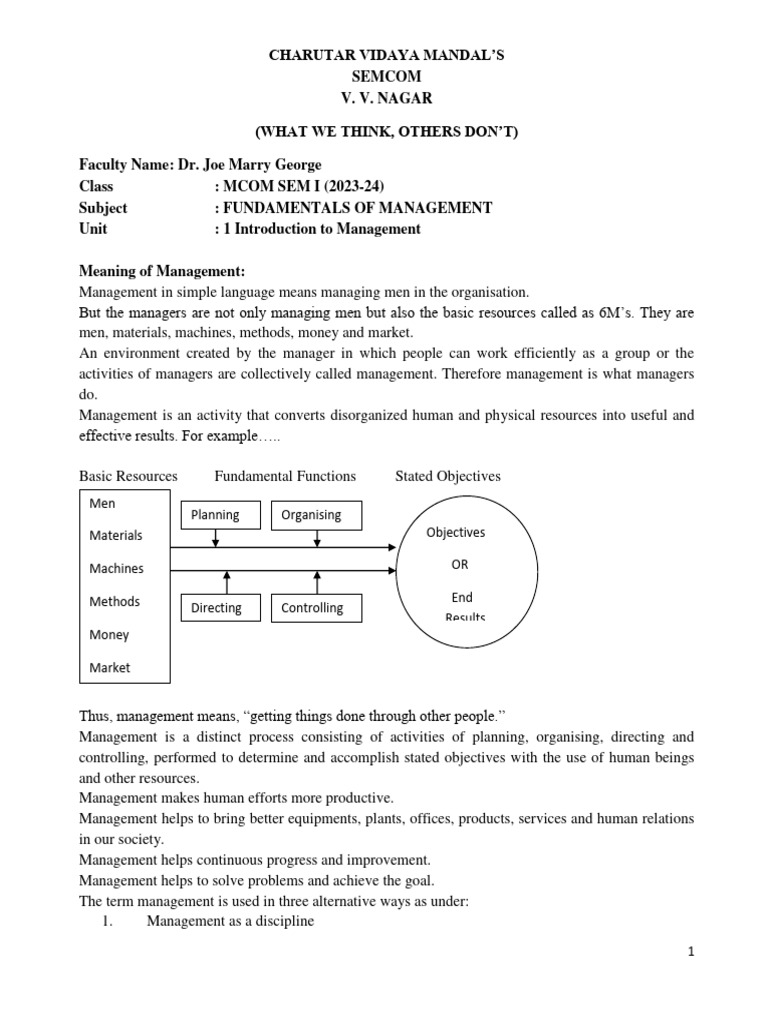 Unit 1 Introduction To MGT | PDF | Employment | Planning