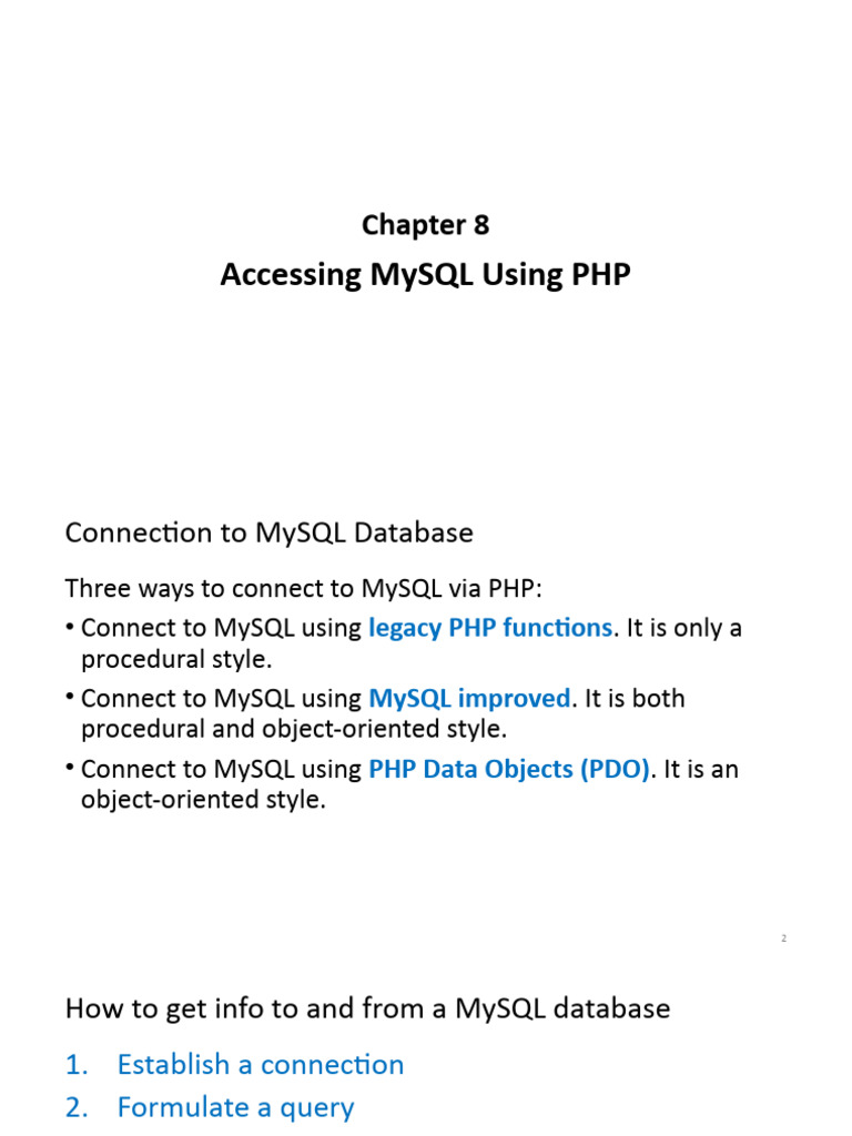 Chapter 8 Accessing Mysql Using Php Pdf Data Computer Programming