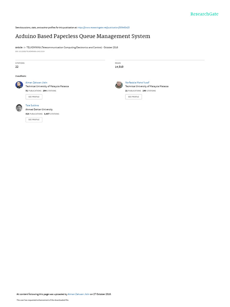 Arduino Based Paperless Queue Management System | PDF | Graphical User Interfaces | Arduino