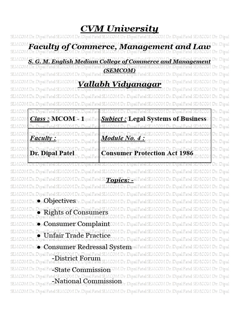 Legal Systems of Business - MCOM - 1 - Unit-4 | Download Free PDF | Consumer Protection | E Commerce