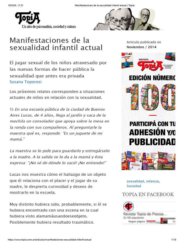 Manifestaciones de La Sexualidad Infantil Actual - Topía | PDF