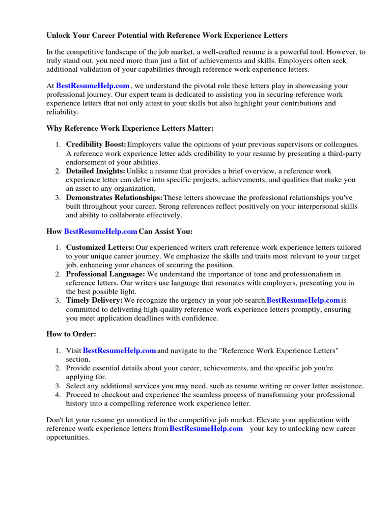 Reference Work Experience Letter | PDF | Employment | Credibility