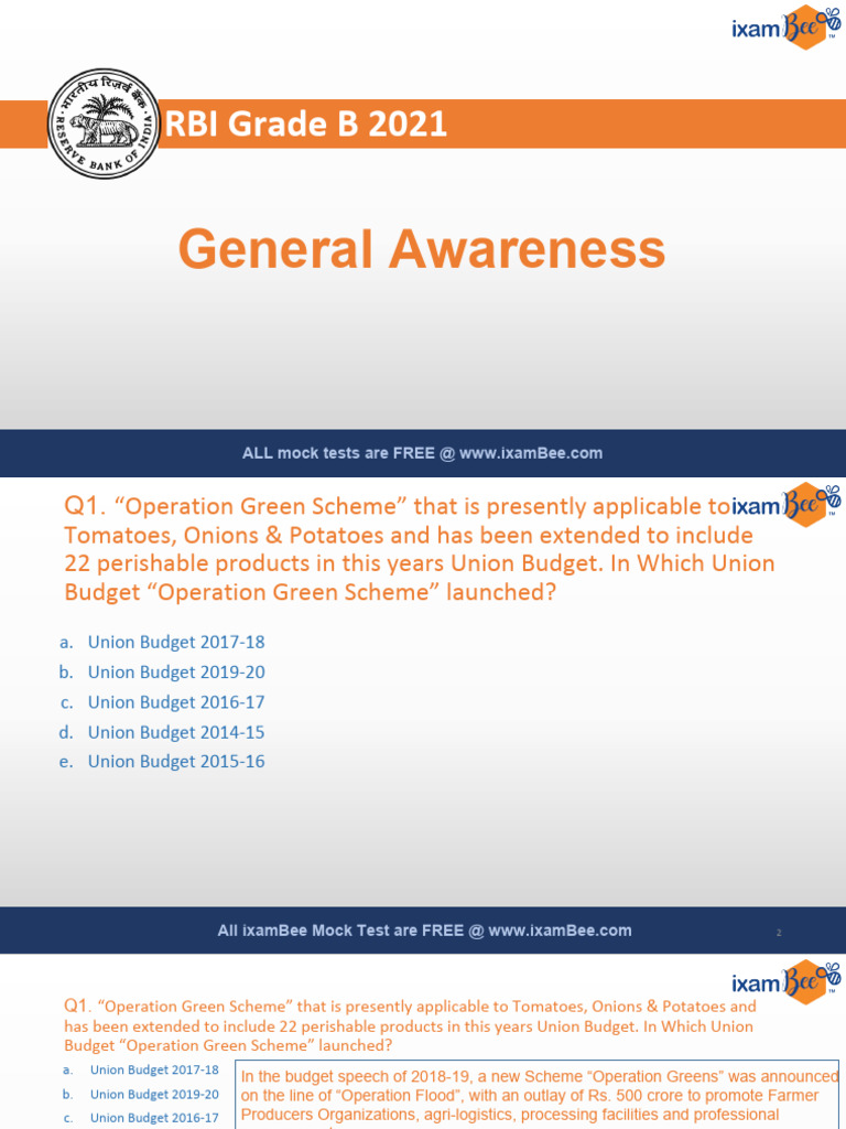 RBI Grade B Phase 1 GA Important Government Schemes and Reports | PDF
