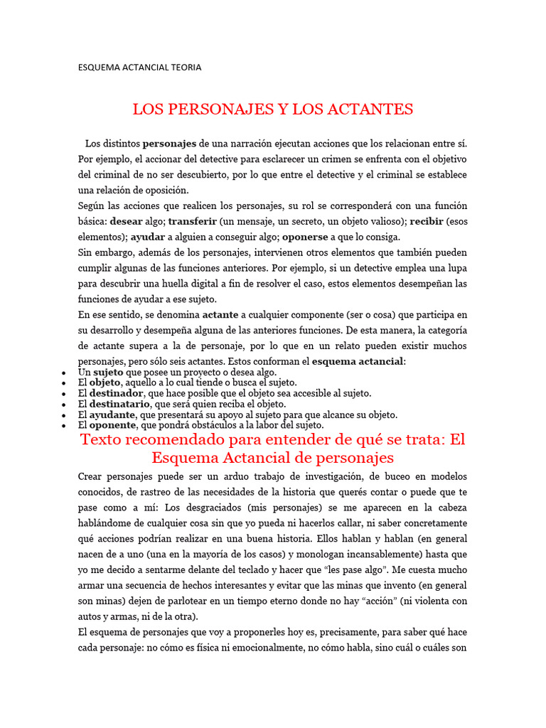 Esquema Actancial: Roles y Funciones | PDF | Tierra Media