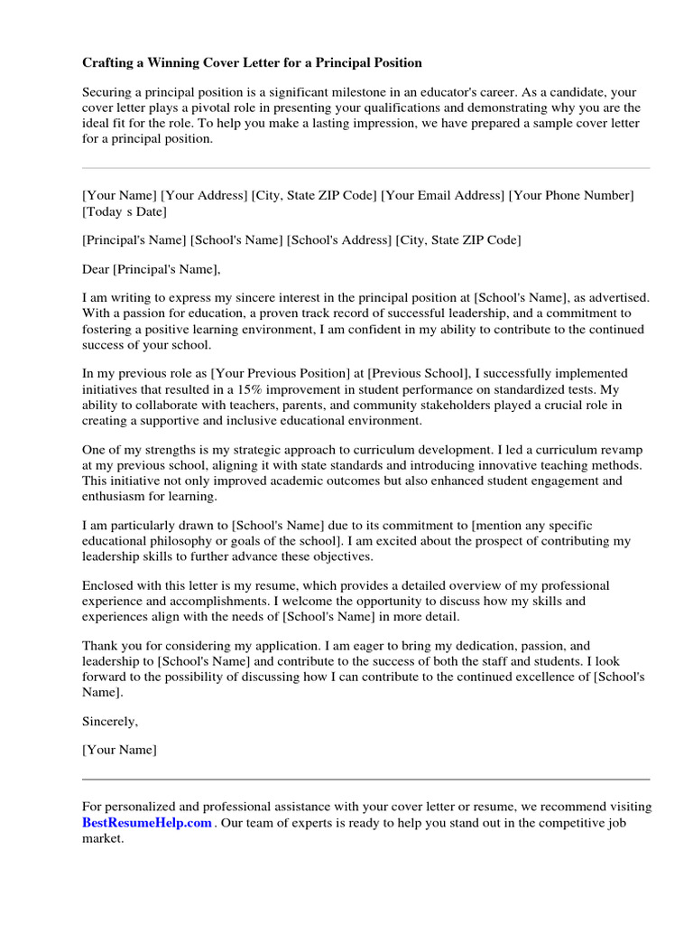 Principal Cover Letter Guide | PDF | Teachers | Learning