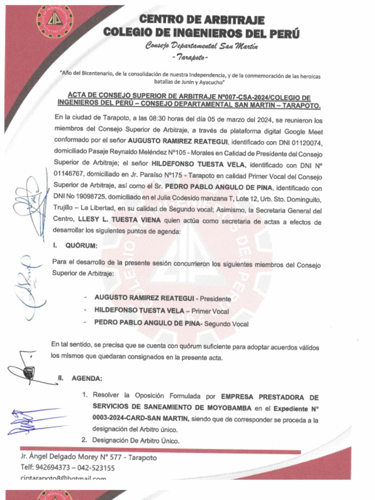 Acta de Consejo 007 | PDF