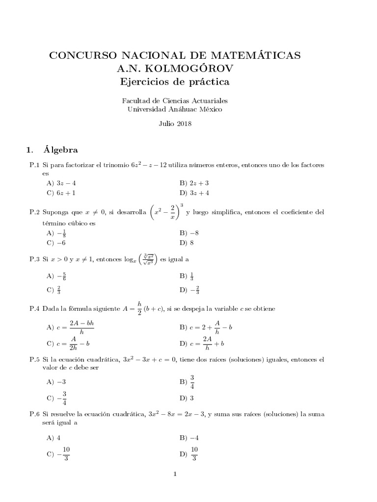 Ejercicios de Matemáticas para Concurso | PDF | Ecuaciones | Geometría euclidiana