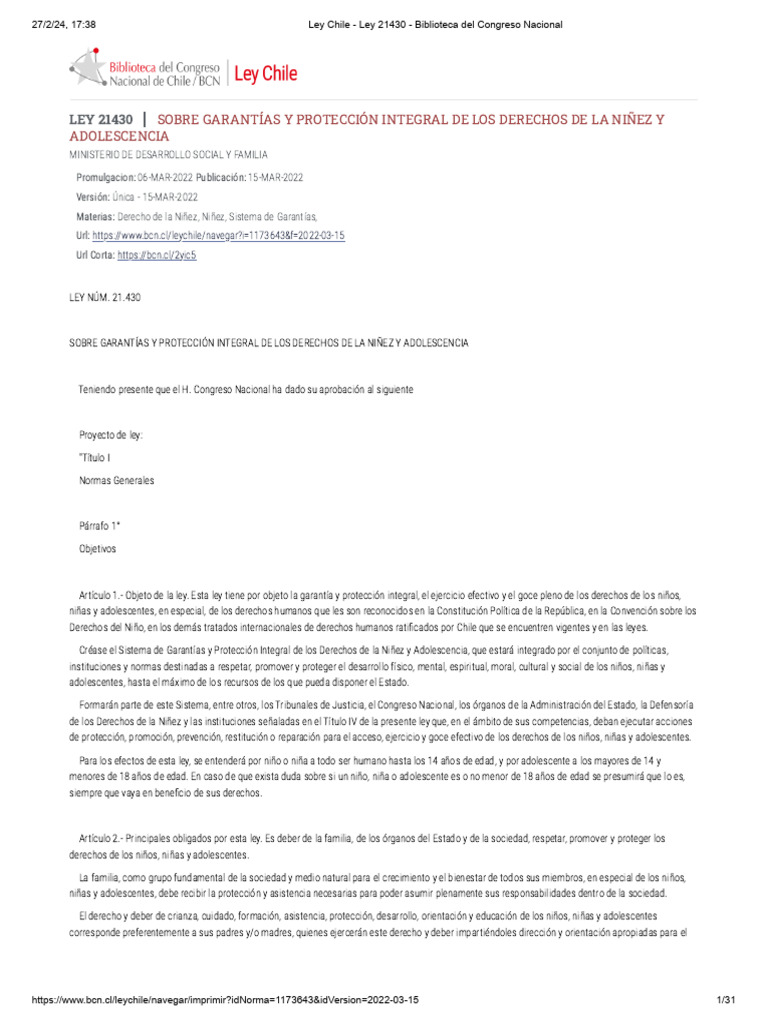 Ley Chile - Ley 21430 - Biblioteca Del Congreso Nacional | PDF ...
