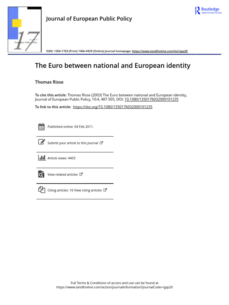 The Euro Between National and European Identity | PDF | Euro | Eurozone