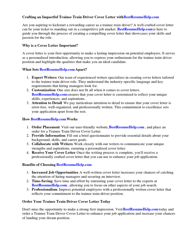 Trainee Train Driver Cover Letter Template | PDF | Train | Conductor (Rail)