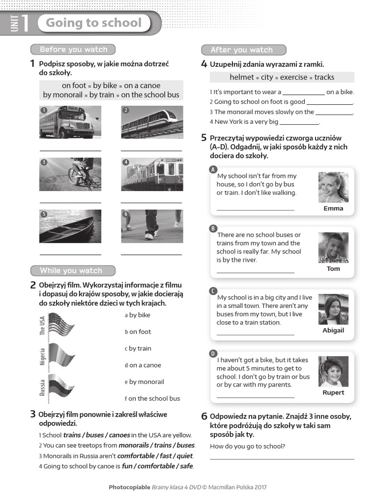 Brainy Klasa 4 DVD Worksheet U1 | PDF | Bus Transport | Road Transport