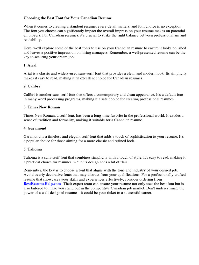 Best Fonts for Canadian Resumes 2020 | PDF | Typefaces | Résumé