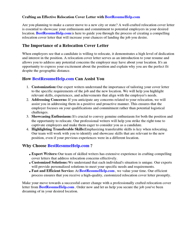 Relocation Cover Letter | PDF | Résumé | Employment