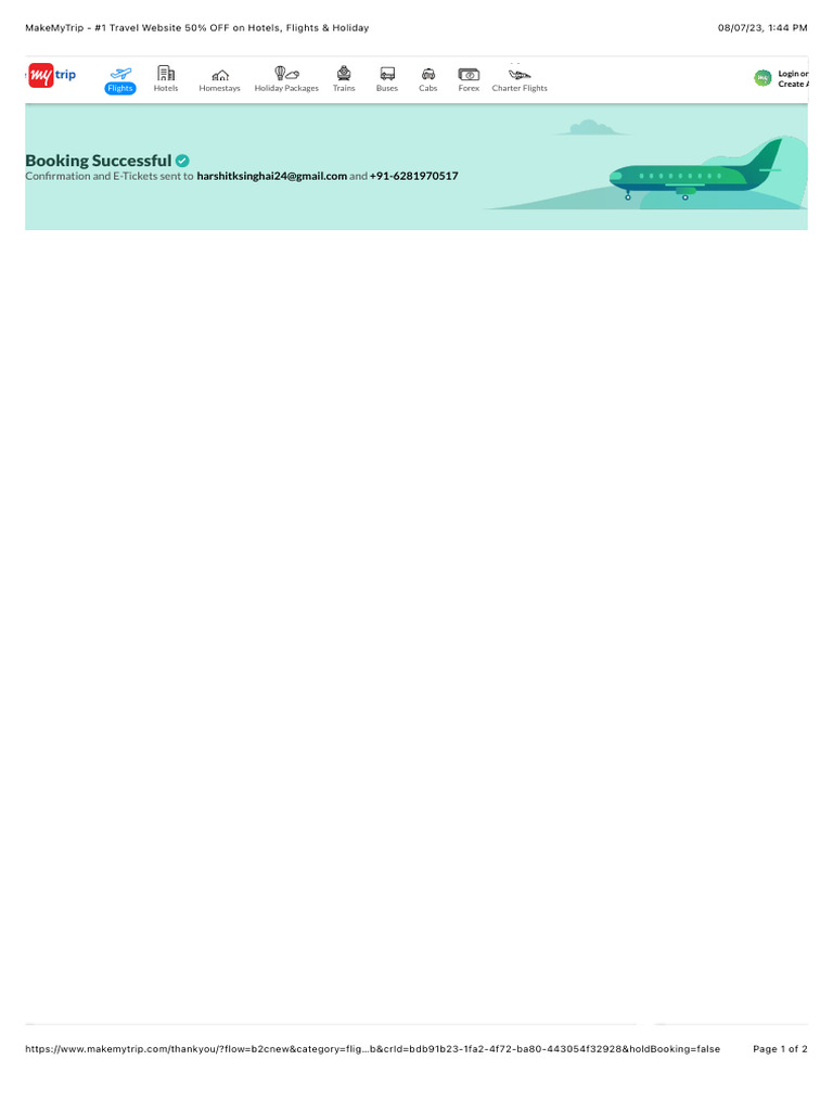MakeMyTrip Booking Confirmation Details | PDF