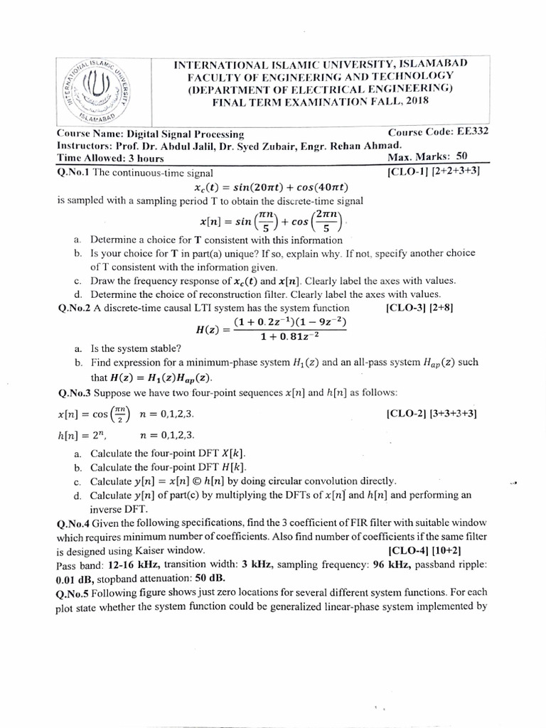 5th Semester Past Papers (Final Term) - 2 | PDF | Analog To Digital Converter | Electronics