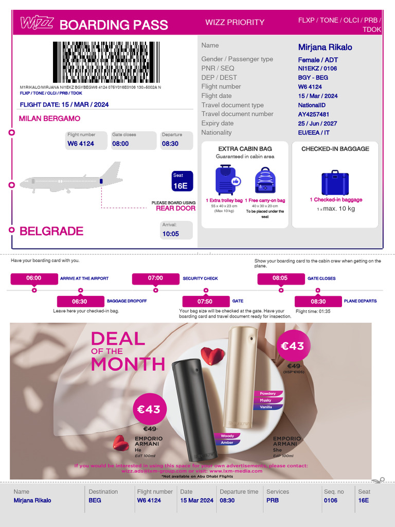 Boarding Pass: Belgrade | PDF | Baggage | Transport