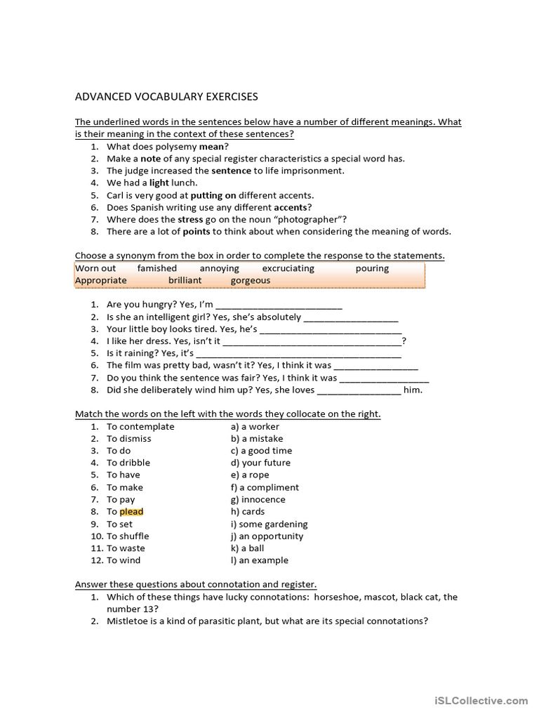 Advanced Vocabulary Exercises | PDF
