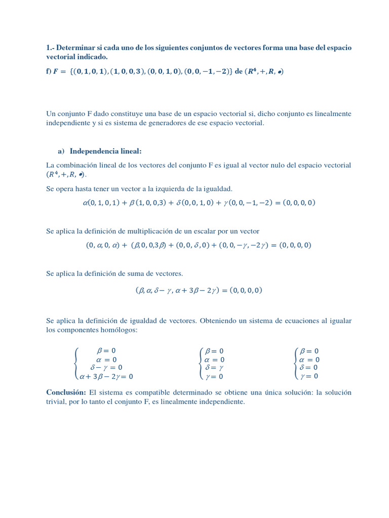 TP7 Espacios Vectoriales- Ejercicio 1f | PDF | Espacio vectorial | Vector Euclidiano