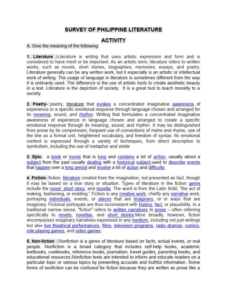 Survey of Philippine Literature | PDF | Non Fiction | Poetry