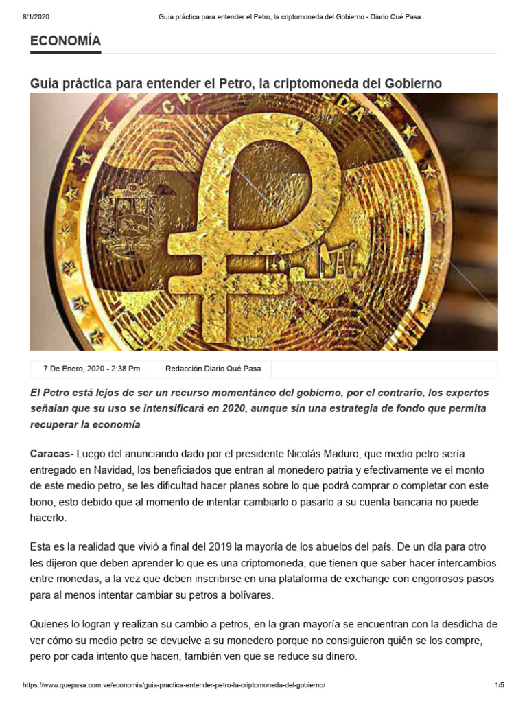 Guía práctica para entender el Petro, la criptomoneda del Gobierno - Diario Qué Pasa | PDF ...