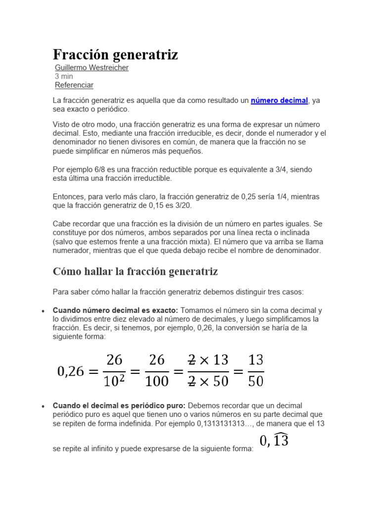 Fracción Generatriz | PDF | Decimal | Matemática Elemental