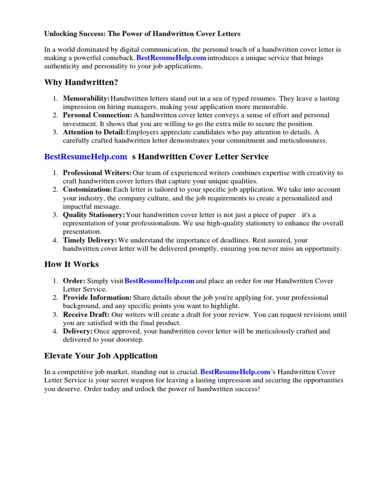 Handwritten Cover Letter For Job | PDF | Résumé Handwritten Cover Letter For Job | PDF | Résumé