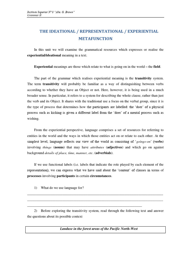 The Ideational Metafunction | PDF | Verb | Clause