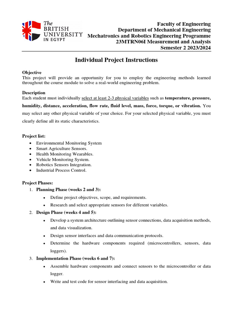 23MTRN06I Individual Project | PDF | Engineering | Sensor