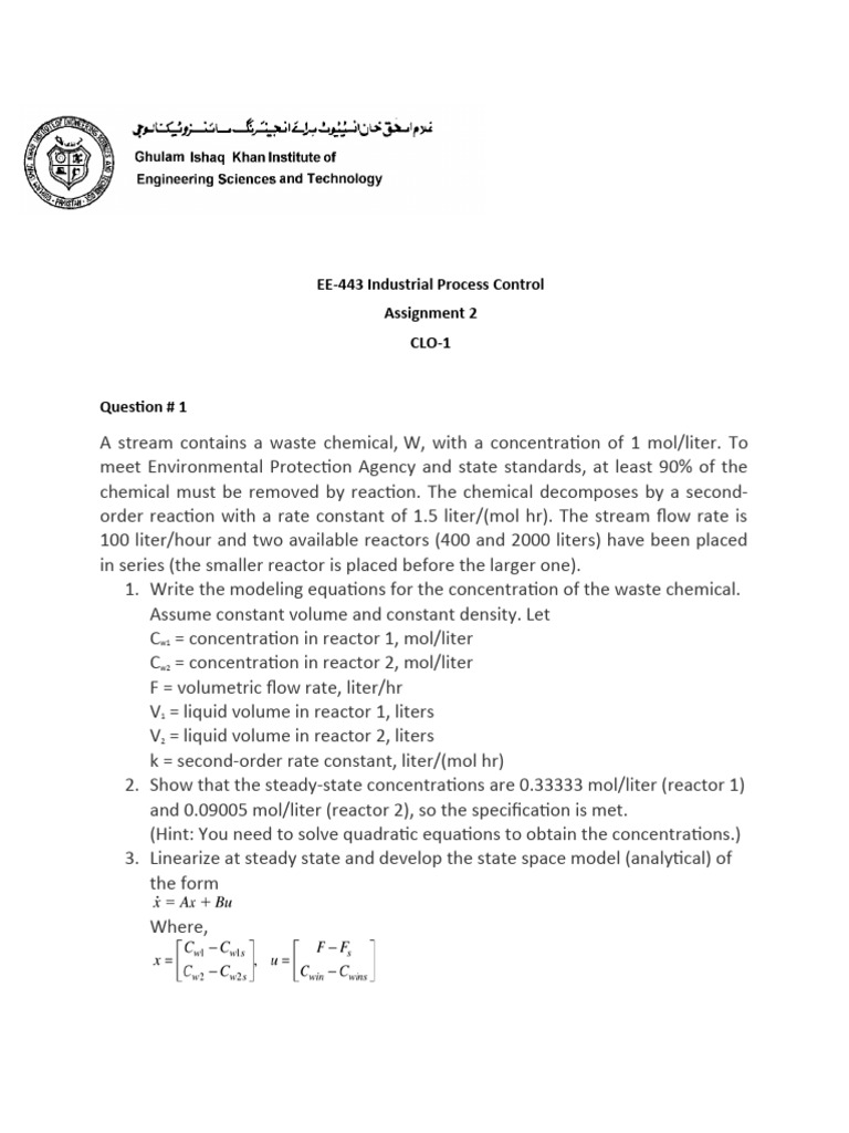 Assignment2 Spring2024 | PDF | Chemical Reactor | Equations