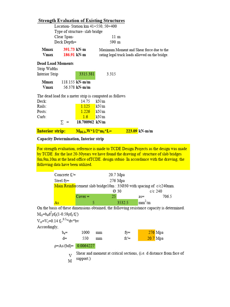Strength Evaluation of Existing Structures: Mmax KN-M Vmax KN-M Dead Load Moments | PDF | Bridge ...
