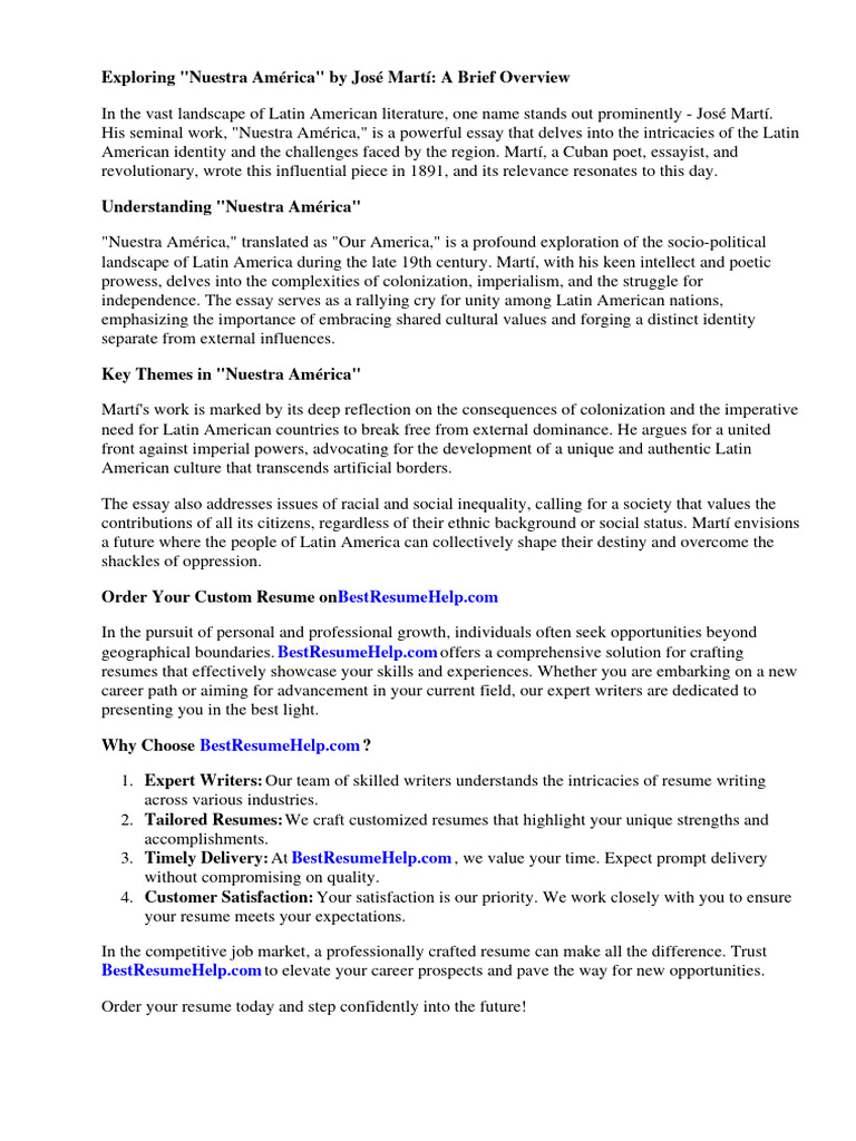 Nuestra America Jose Marti Resumen | PDF