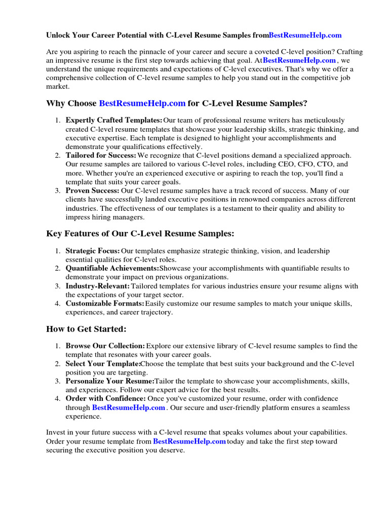 C Level Resume Samples | PDF | Résumé | Http Cookie