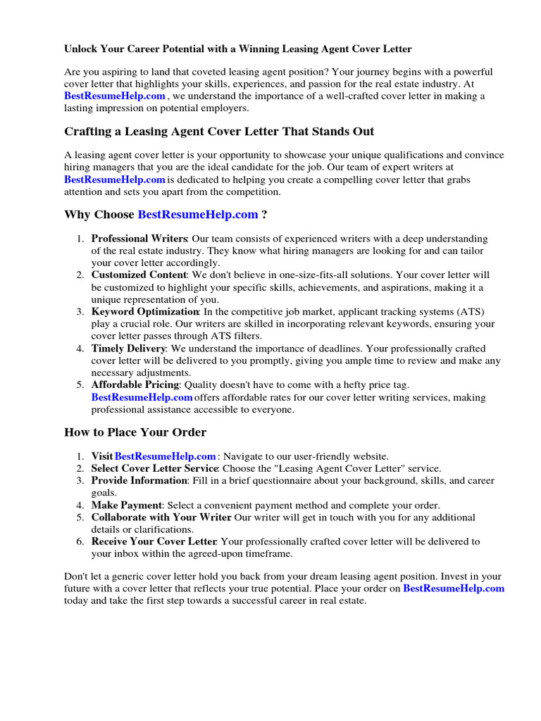 Leasing Agent Cover Letter | PDF | Consultant | Knowledge