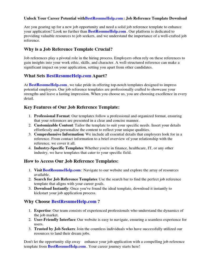 Job Reference Template Download | PDF | Employment | Résumé