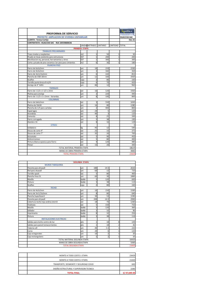PROFORMA_1ERA PROPUESTA | PDF | Ingeniería de Edificación | Materiales ...