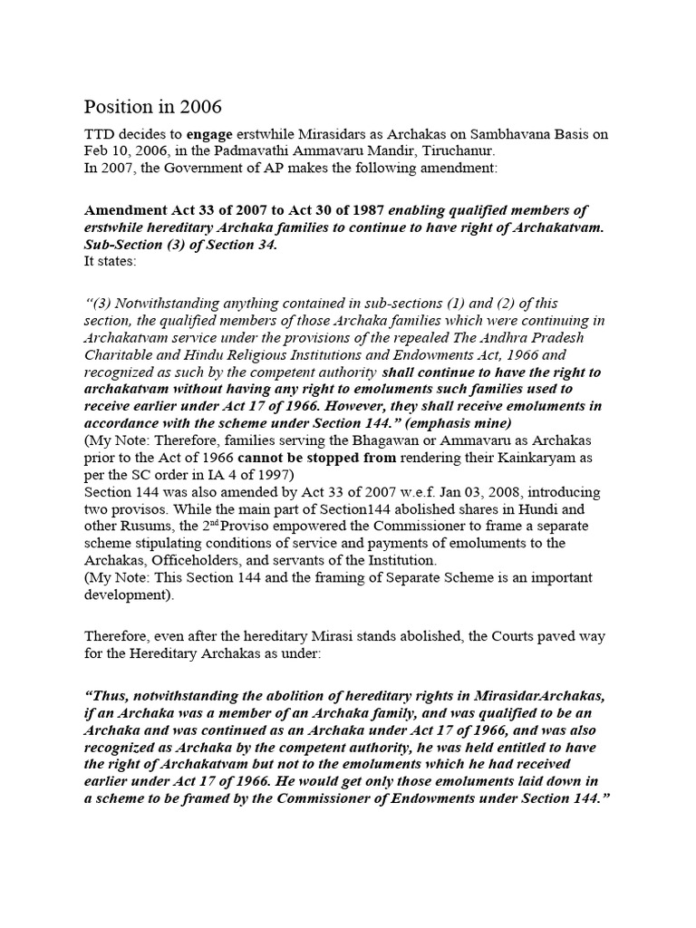 Archaka Rights and TTD Amendments Explained | PDF | Government | Justice