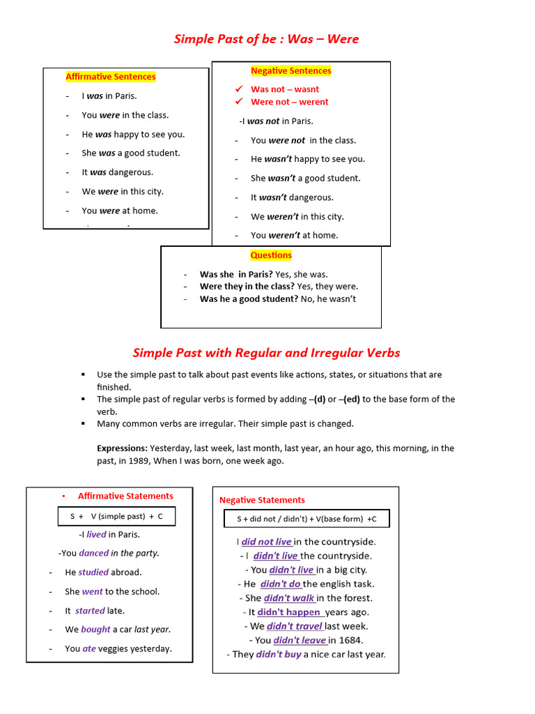 SIMPLE PAST - CLASS | PDF | Language Mechanics | Morphology