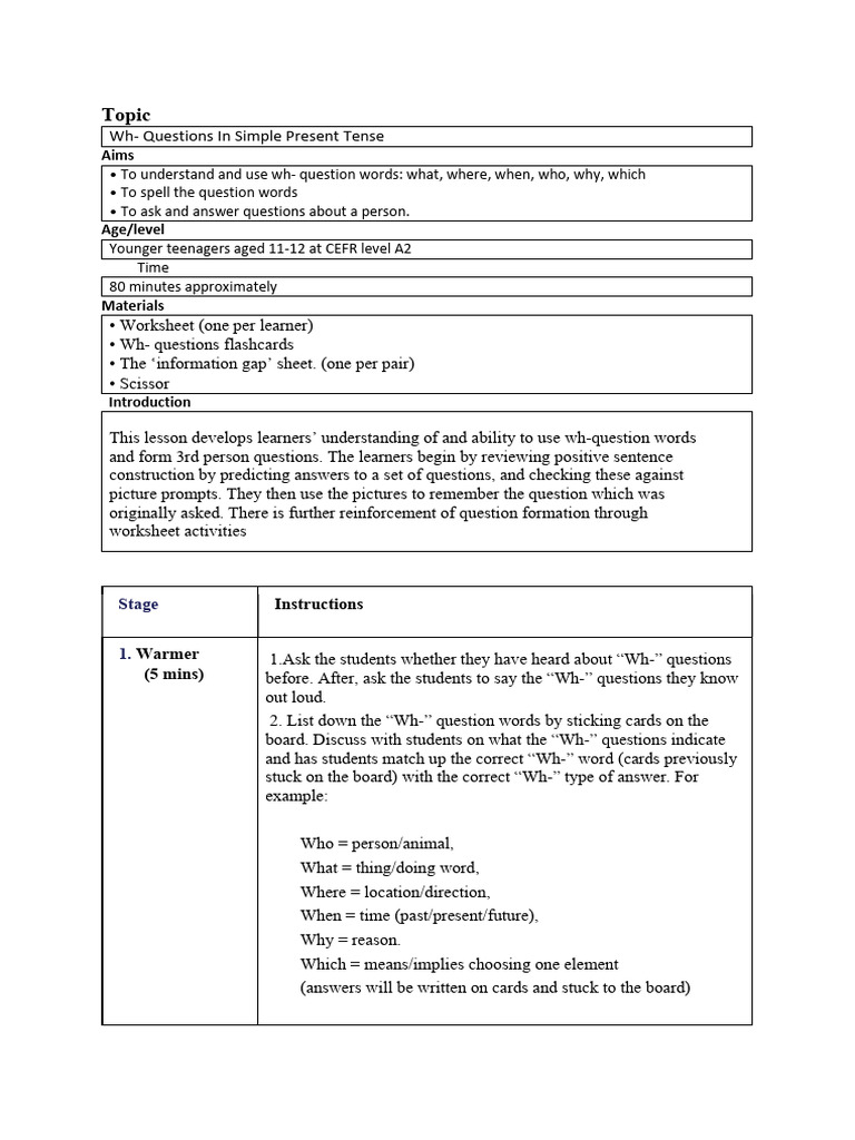 Wh- Questions In Simple Present Tense | PDF | Question | Behavior Modification
