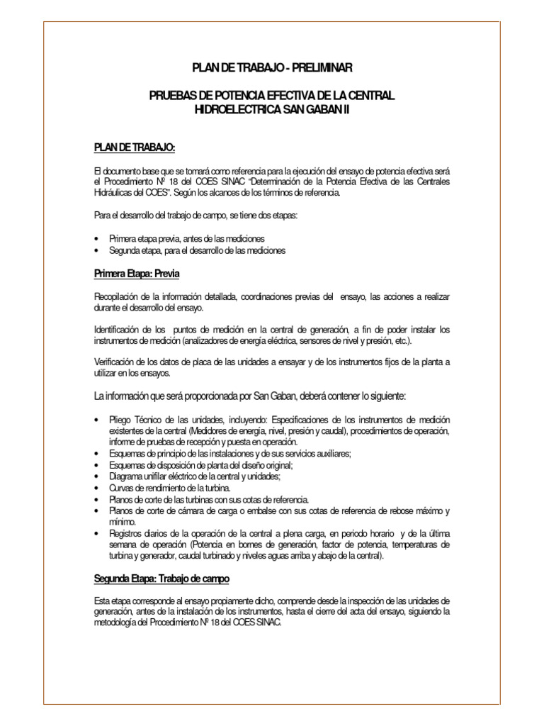 Pruebas de Potencia San Gabán II | PDF | Medición | Temperatura