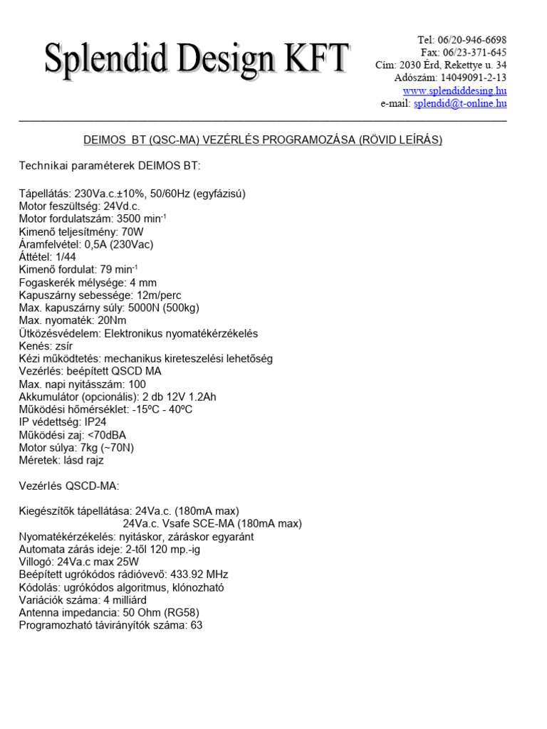 Deimos BT Programozás Magyar | PDF