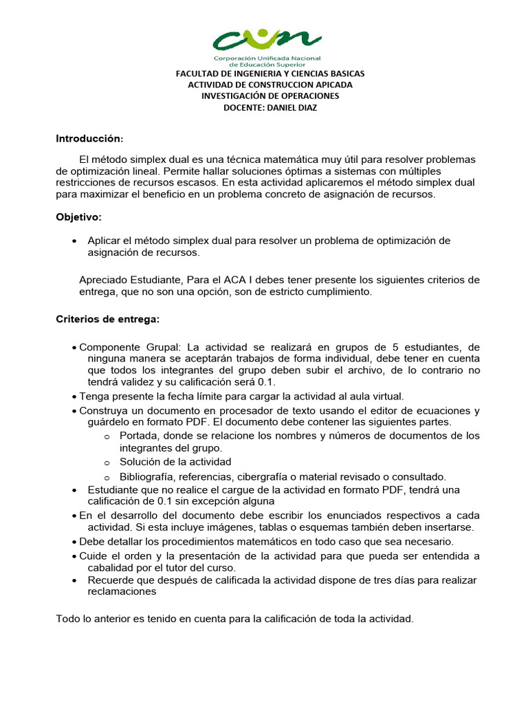 Aca II Método Simplex Dual | PDF | Optimización Matemática | Matemáticas Aplicadas