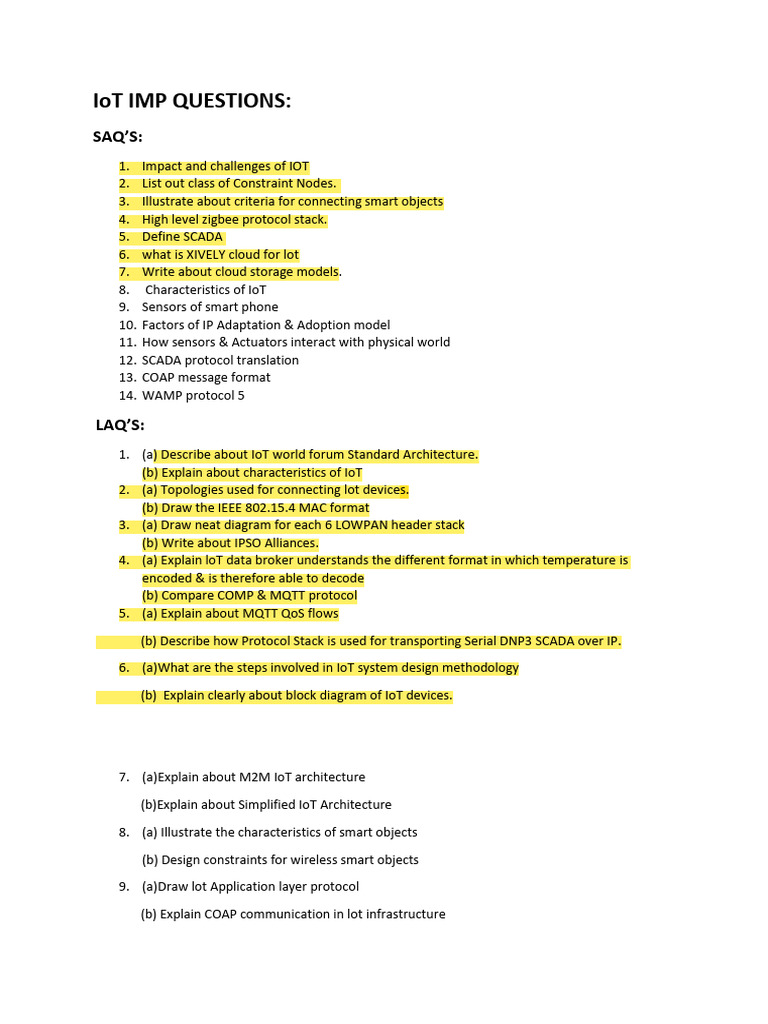 IoT IMP QUESTIONS | PDF