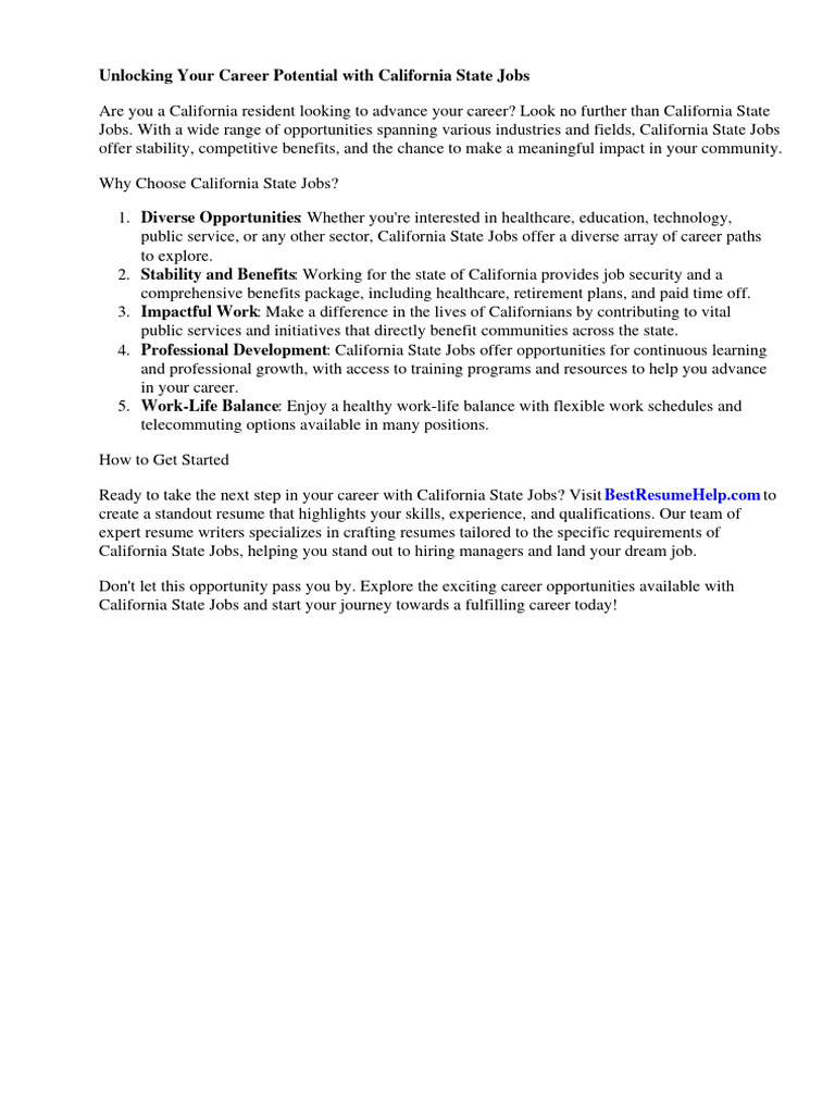 California State Jobs: Career Guide | PDF | Résumé | Employment