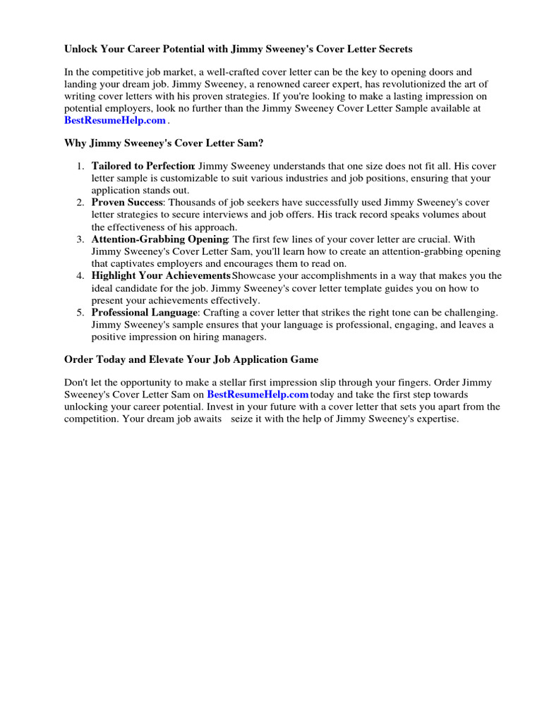 Jimmy Sweeney Cover Letter Samples | PDF