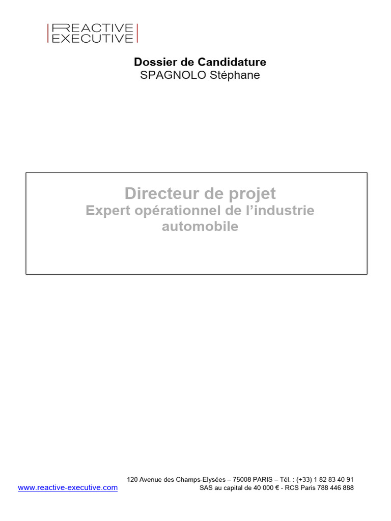SC2 REACTIVE EXECUTIVE - Dossier de Candidature - SPAGNOLO Stéphane | PDF | Business