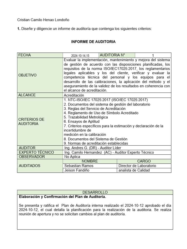 Informe de Auditoria | PDF | Auditoría | Calidad (comercial)